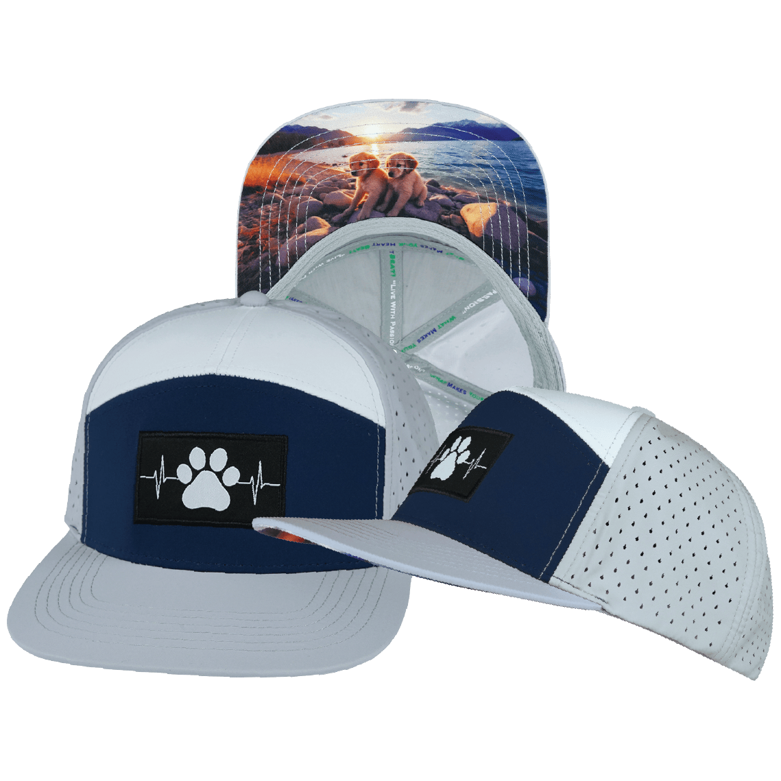 Dog Hat Flat Bill Snapback Gray Navy And White