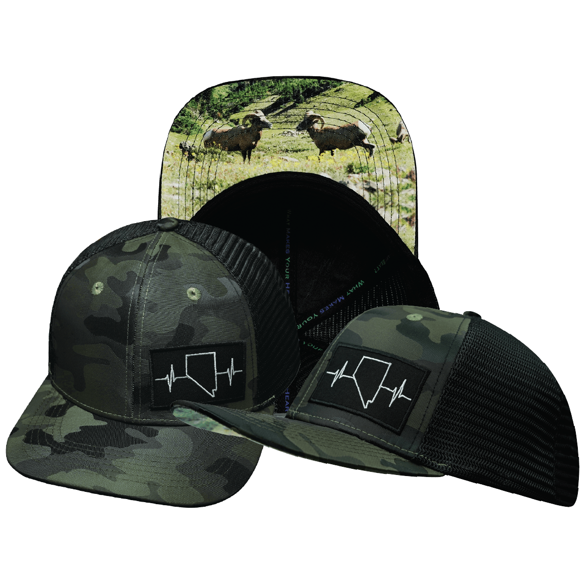 Nevada Hat - Baseball Hat - Green Camo / Black - Trucker Mesh