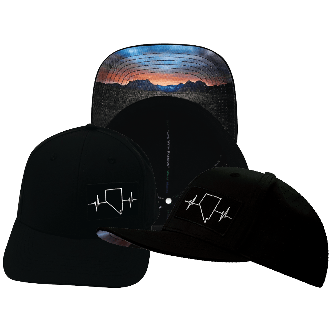 Nevada Hat - Baseball Hat Fit - Black - Laser Mesh