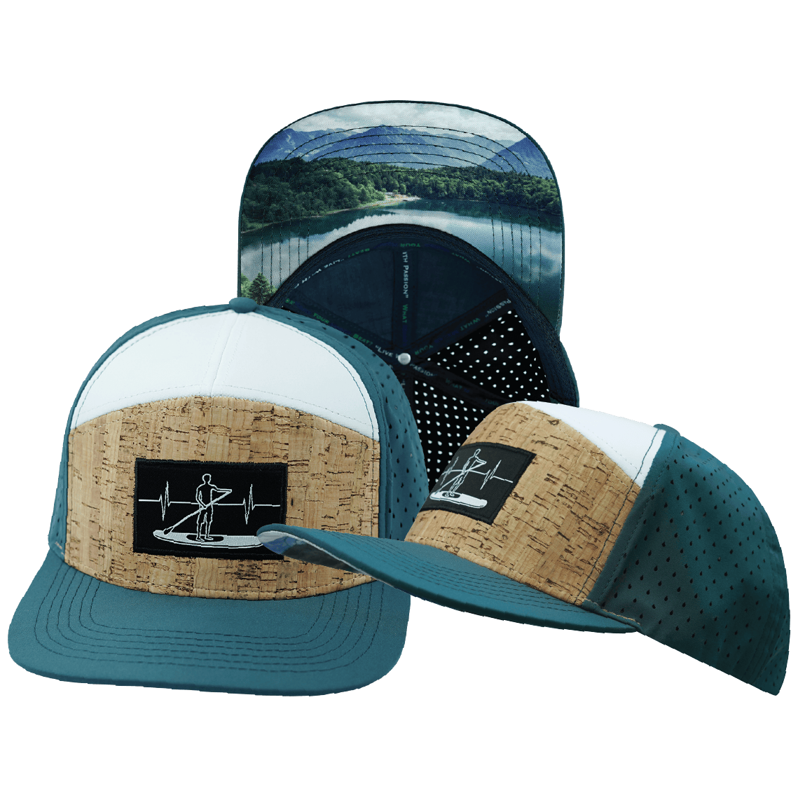 Paddle Board Hat Flat Bill Snapback Cork Dark Teal White