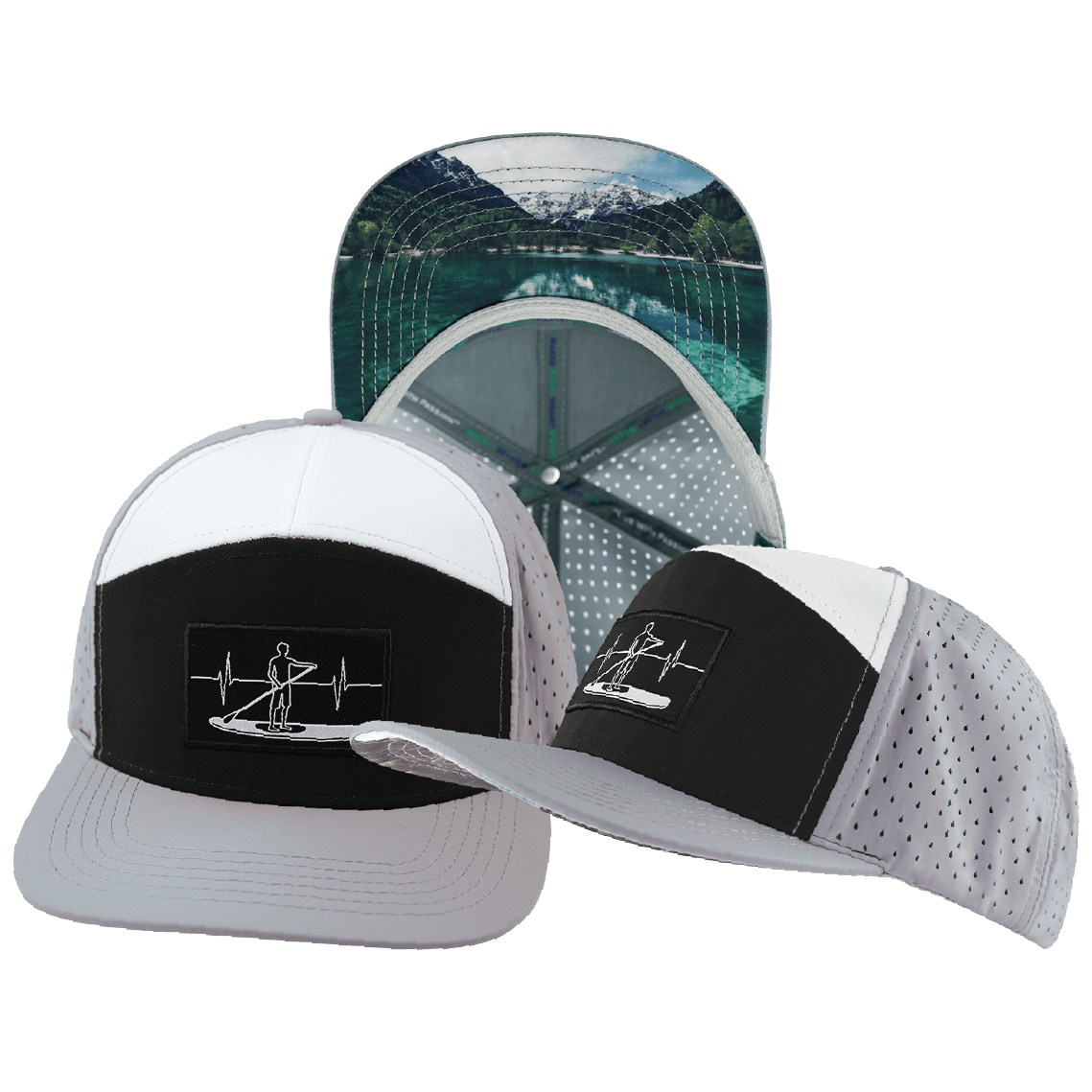 Paddle Board Hat Flat Bill Snapback Gray Black White