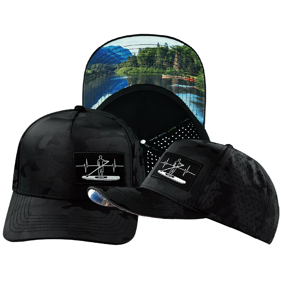Paddle Board Hat - Trucker Hat - Black Camo - Laser Mesh