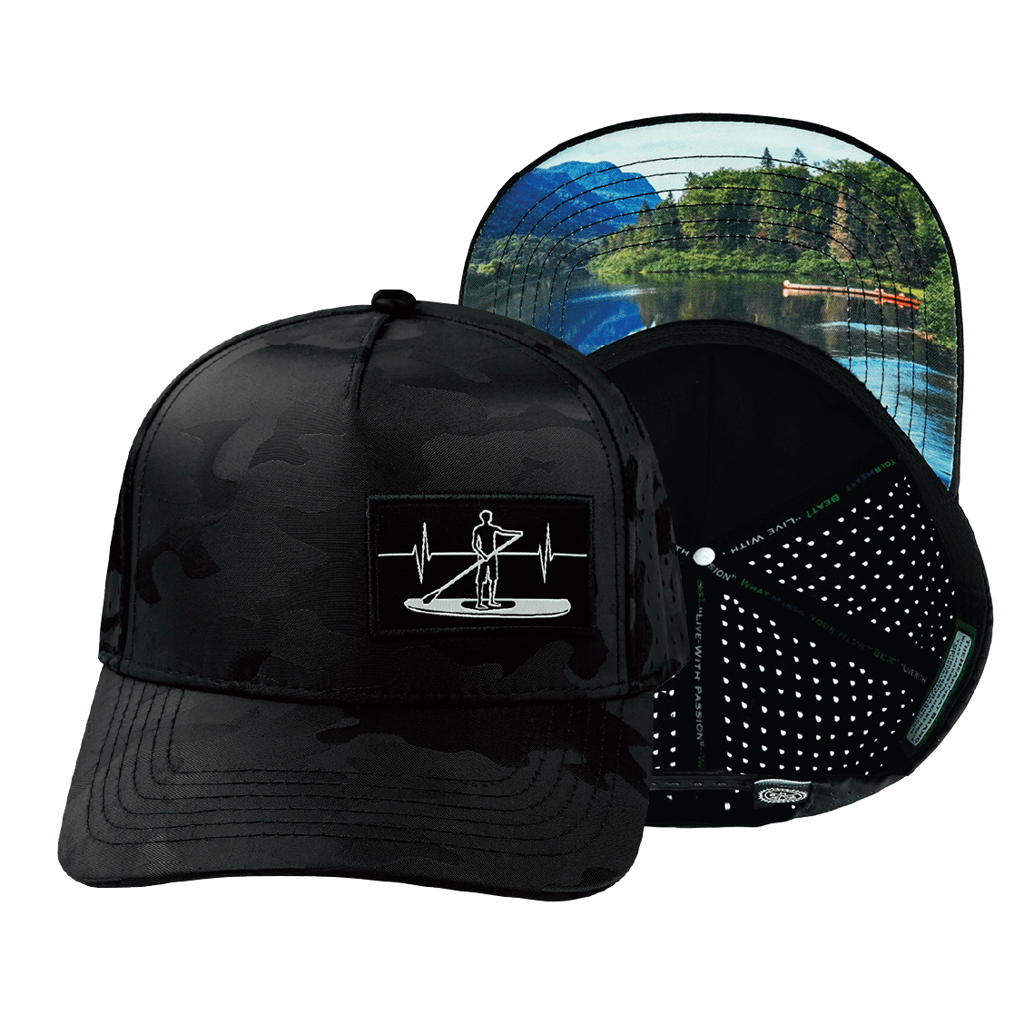 Paddle Board Hat Trucker Snapback Water Resistant Black Camo