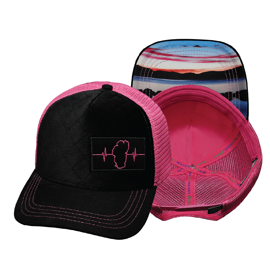 Tahoe Trucker Hat Snapback Quilted Velvet Black Pink