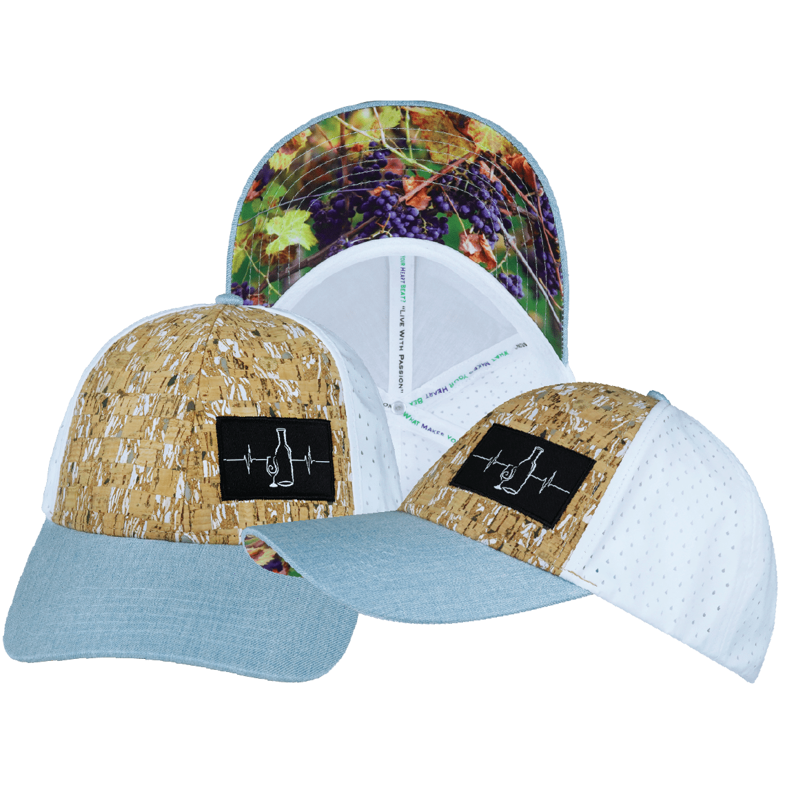 Wine Hat Low Profile Ponytail Snapback Cork Baby Blue